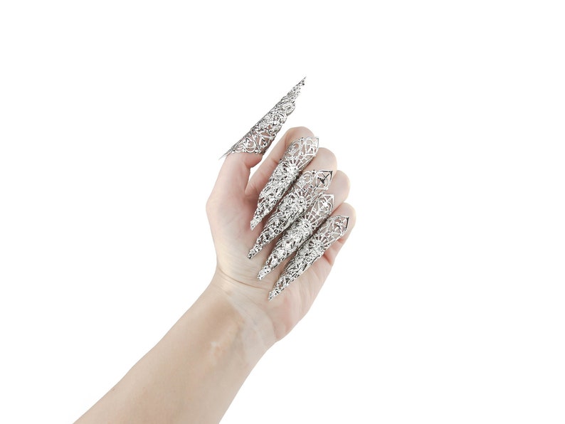 Extra Long Nail Claws "arya" Claw Rings Halloween Goth Wedding Gift ...