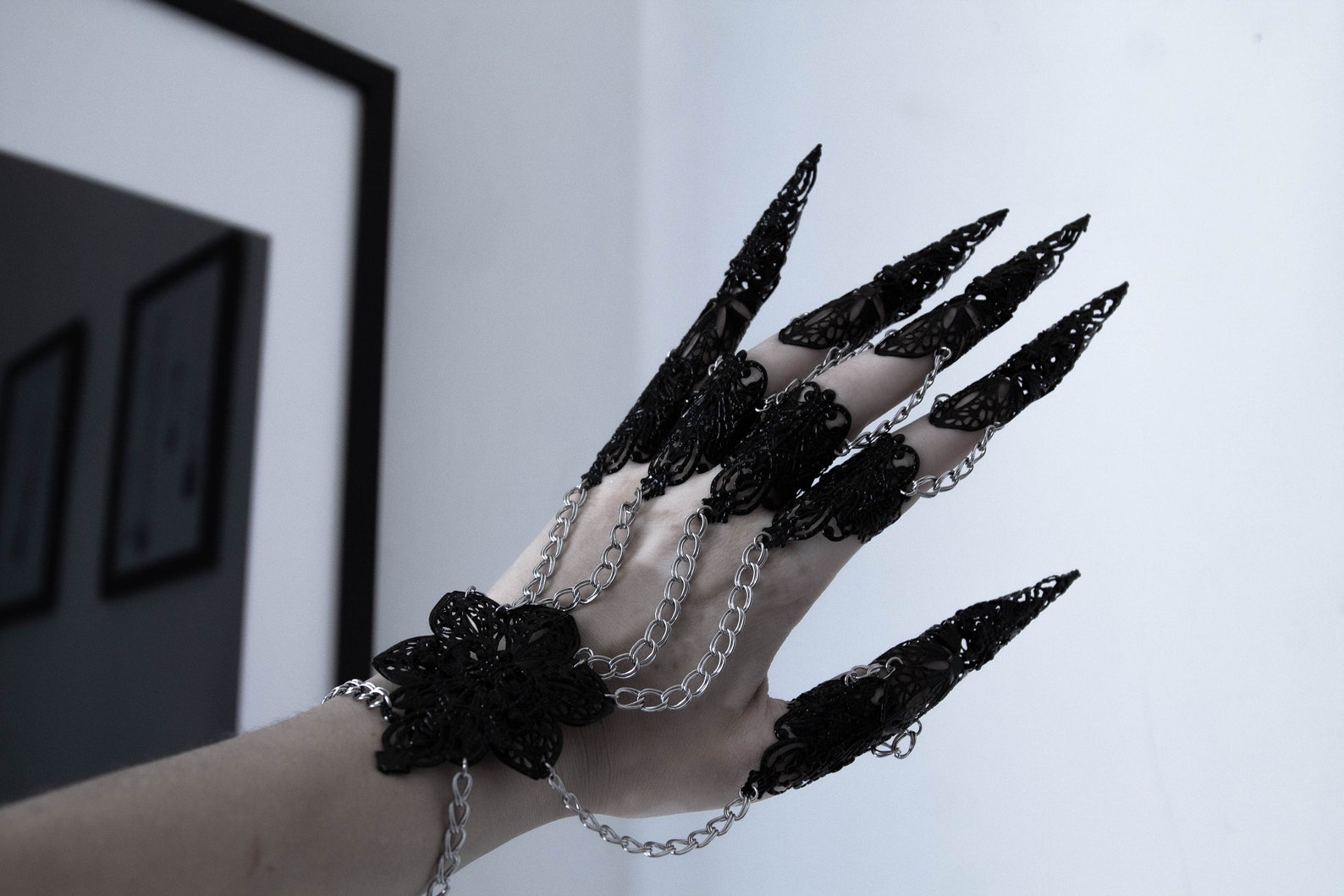 Black Claws Gothic Glove with Claw Rings | Etsy