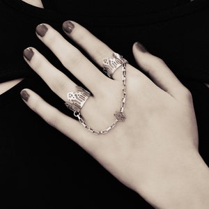 Goth Double Ring "jinx" Full Finger Ring, Dark Ring Set Gift for Goth ...