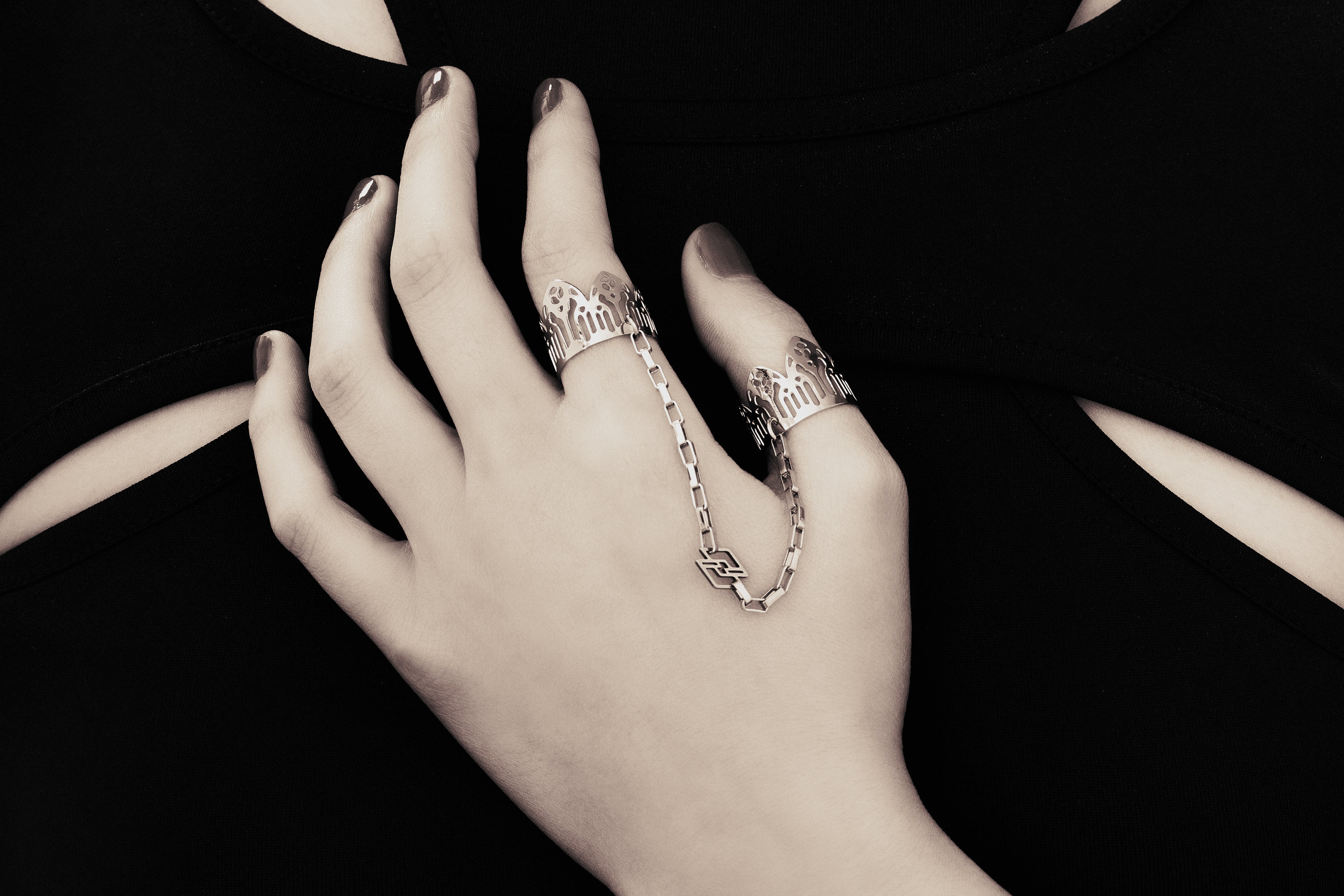 Goth Double Ring "jinx" Full Finger Ring, Dark Ring Set Gift for Goth ...