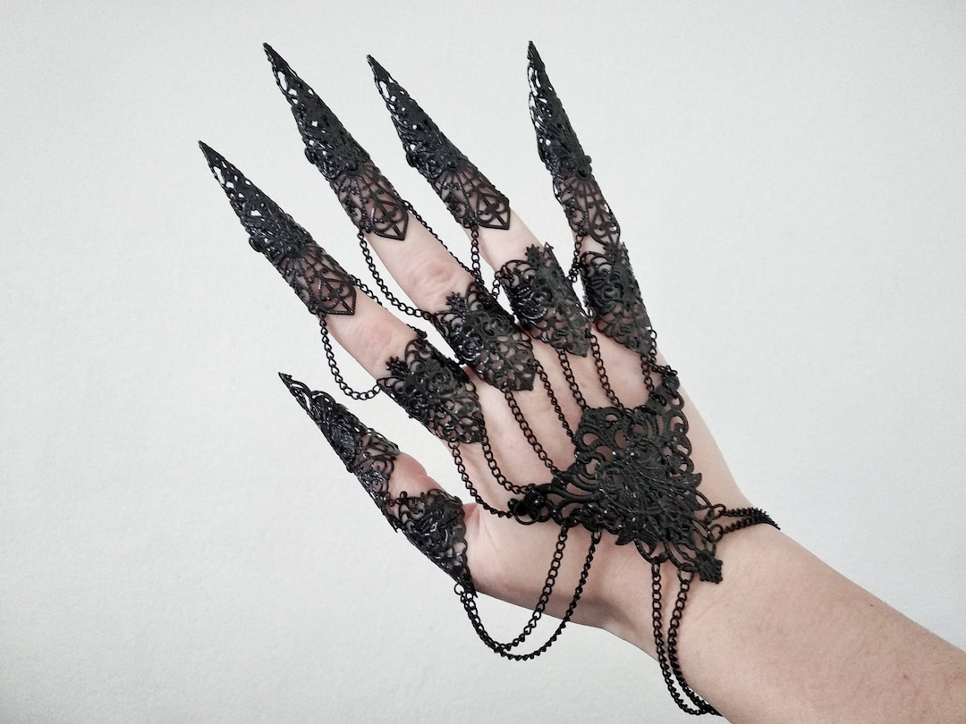 Full Hand Jewelry Goth Nail Claws diablo Hand Armor Gothic Hand Chain ...