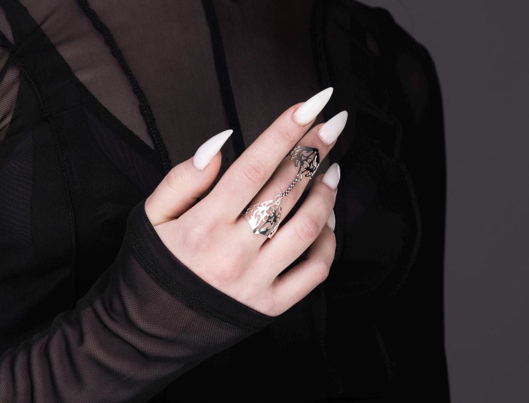 Tribal Goth Double Ring "gravion" Scifi Dark Ring Set, Goth Girlfriend ...