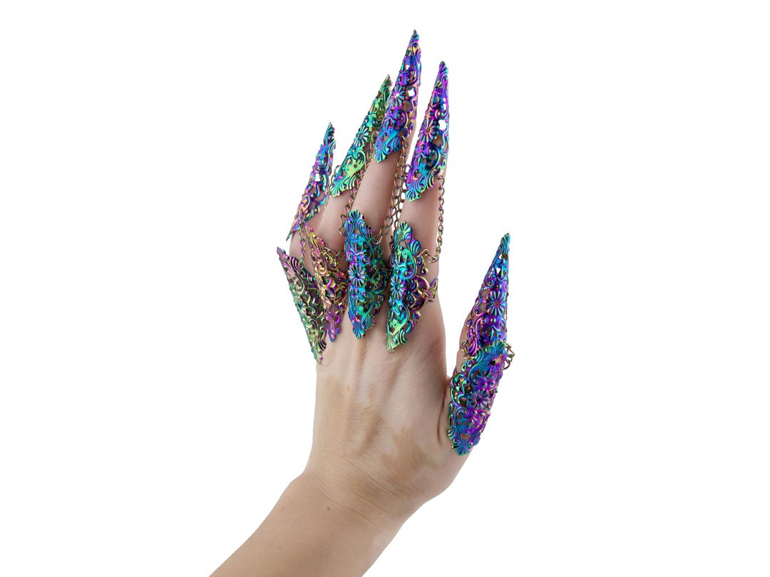 Rainbow Finger Armor "kore" Full Hand Claw Rings Multicolor Jewelry ...