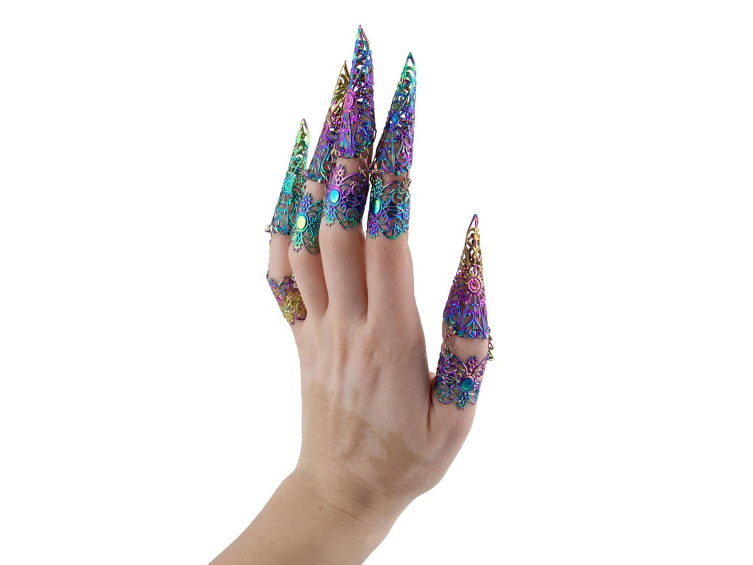 Rainbow Finger Claws "syl" Hand Armor Ring Multicolor Drag Queen ...