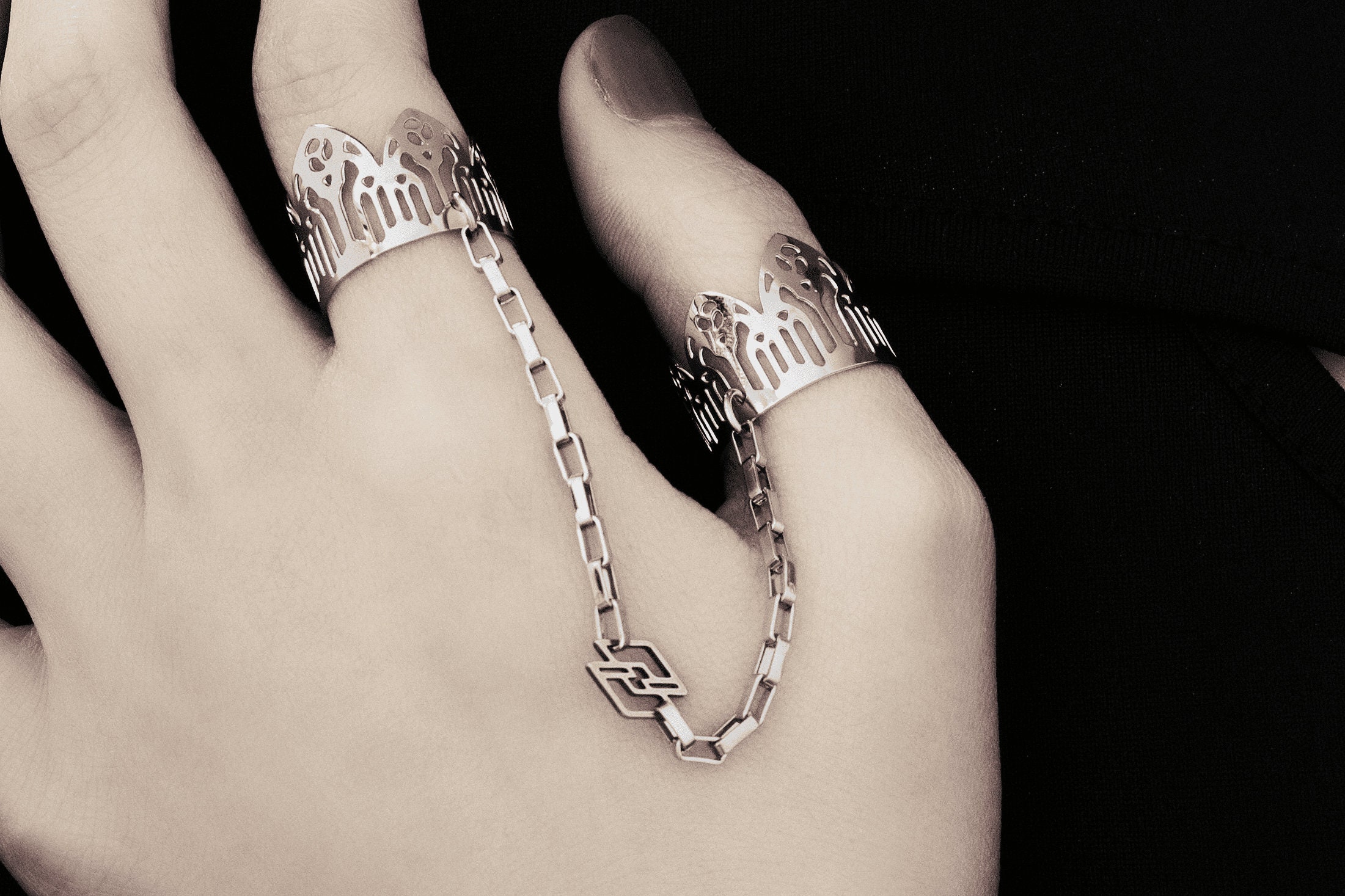 Goth Double Ring jinx Full Finger Ring Dark Ring | Etsy