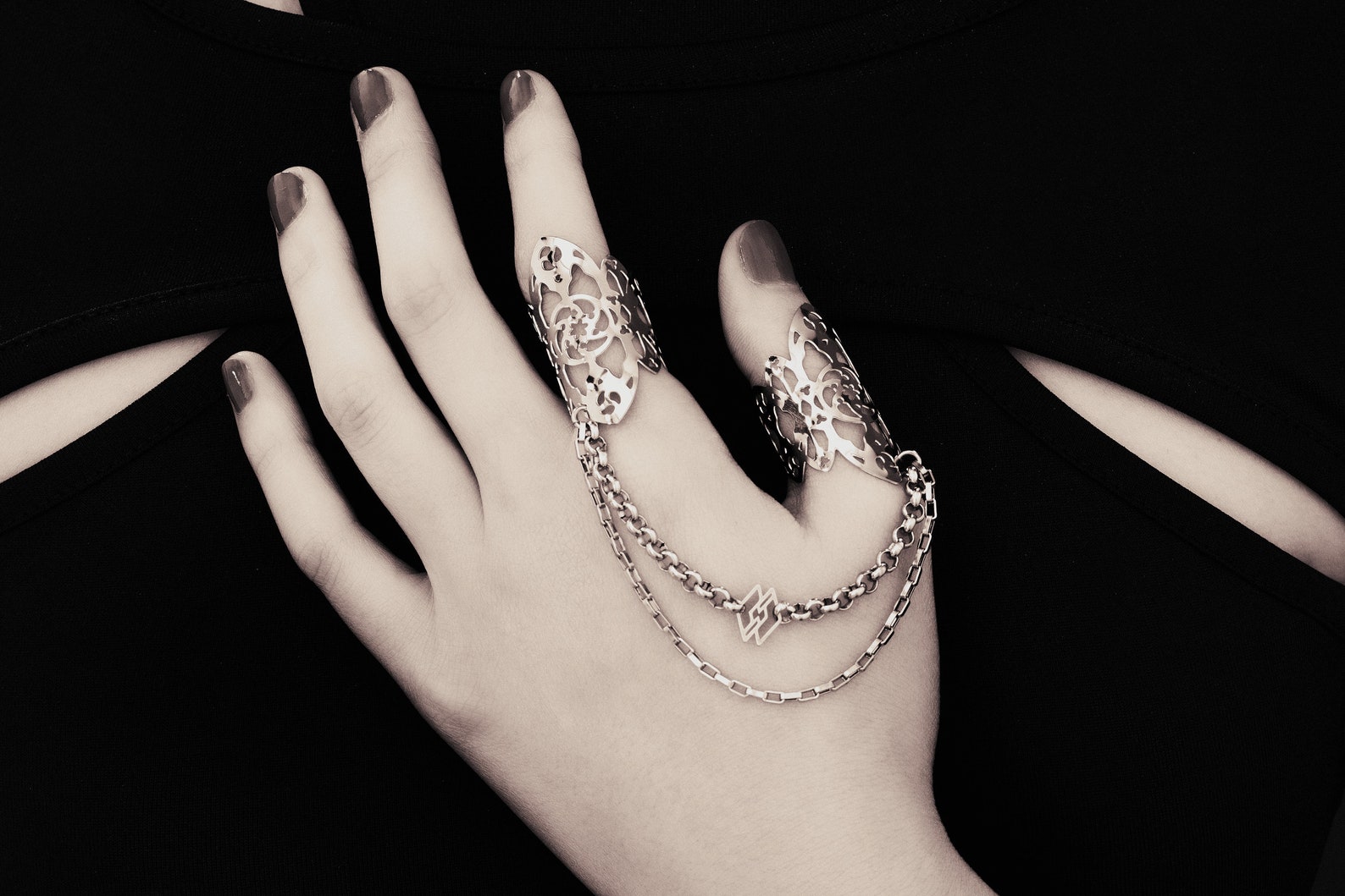 Wide Goth Double Ring nikki Full Finger Ring Dark - Etsy