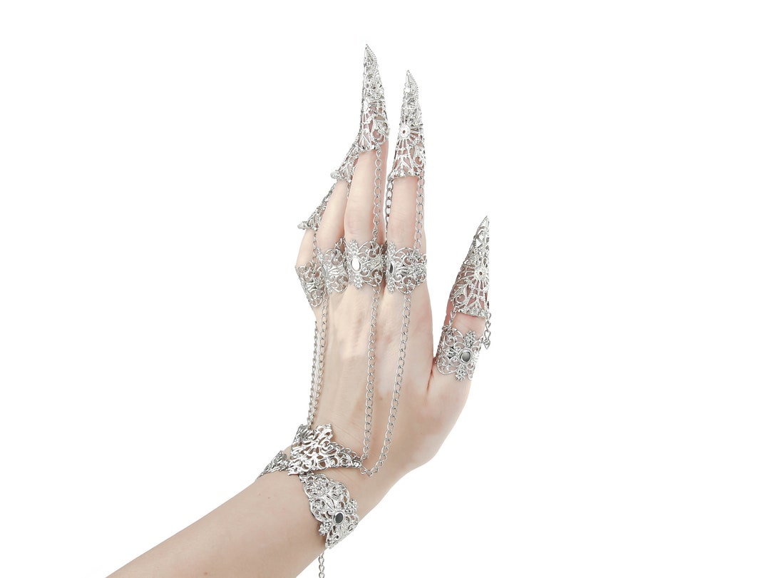 Hand Armor "mahafsoun" Metal Glove With Claw Rings Gothic Gift Ideas ...