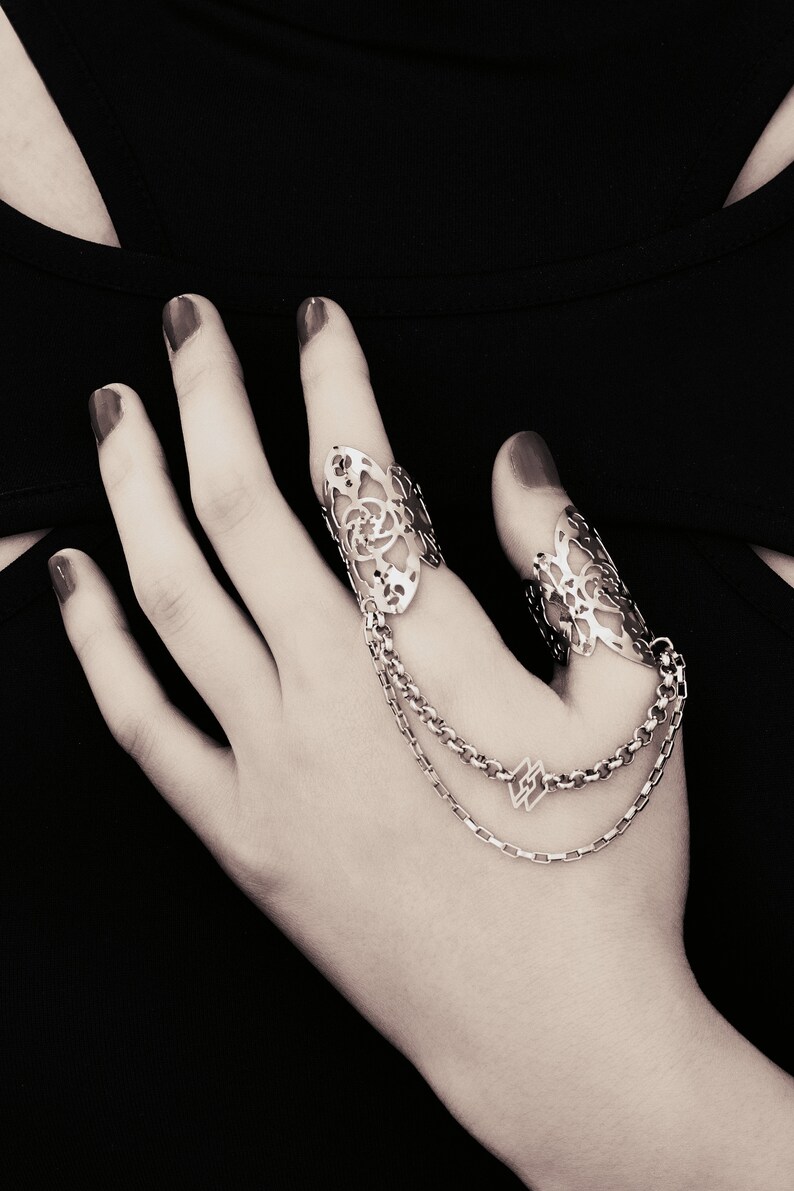 Wide Goth Double Ring nikki Full Finger Ring Dark - Etsy