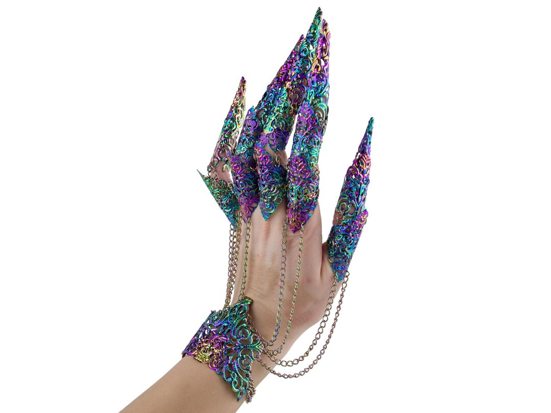 Rainbow Full Hand Armor "maya" Claw Rings Drag Queen Nail Claws ...