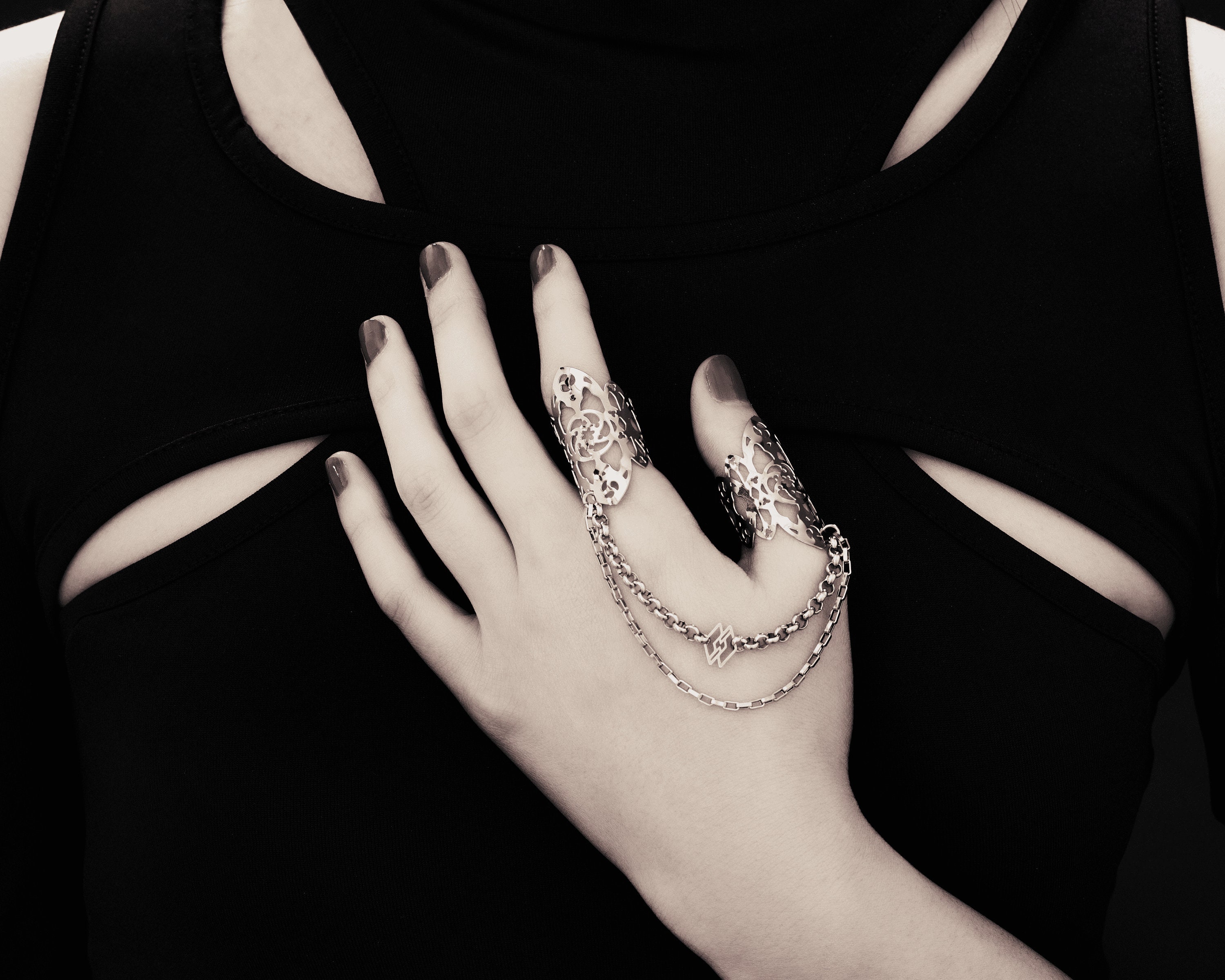 Wide Goth Double Ring nikki Full Finger Ring Dark - Etsy