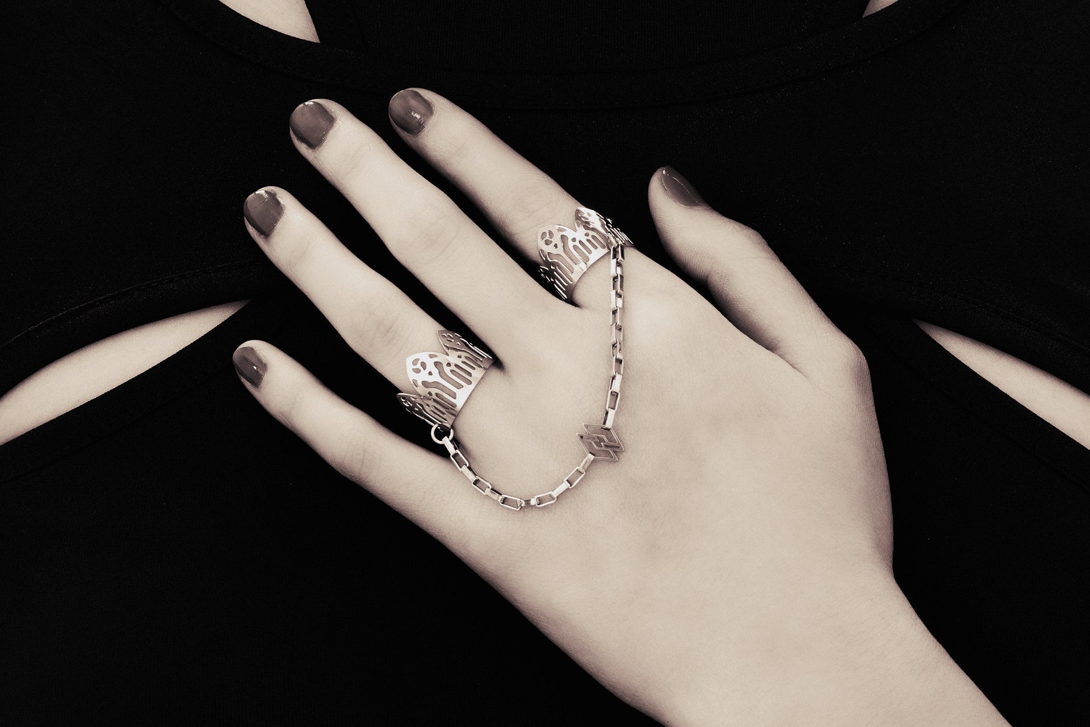 Goth Double Ring jinx Full Finger Ring Dark Ring | Etsy