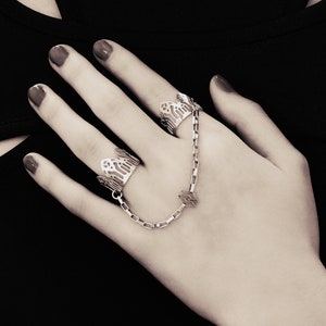 Goth Double Ring "jinx" Full Finger Ring, Dark Ring Set Gift for Goth ...