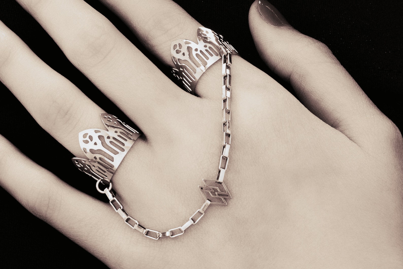 Goth Double Ring "jinx" Full Finger Ring, Dark Ring Set Gift for Goth ...