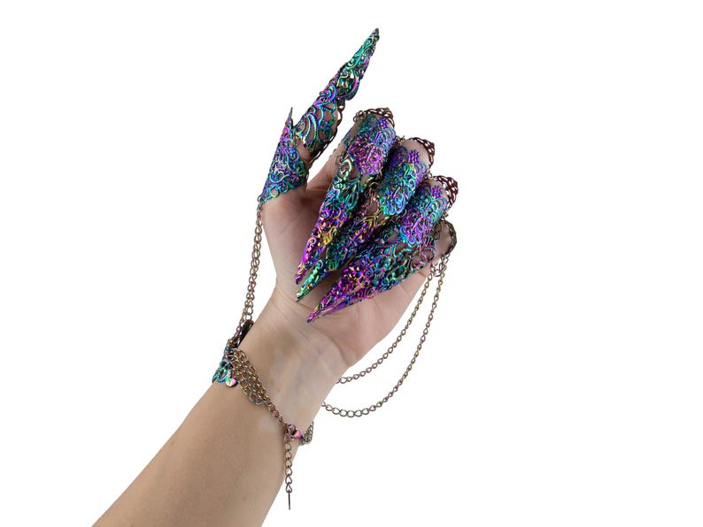 Rainbow Full Hand Armor "maya" Claw Rings Drag Queen Nail Claws ...