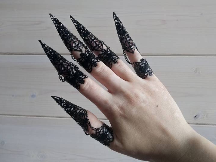 Black Finger Claws "syl" - Hand Armor Ring - Drag Queen Accessories ...