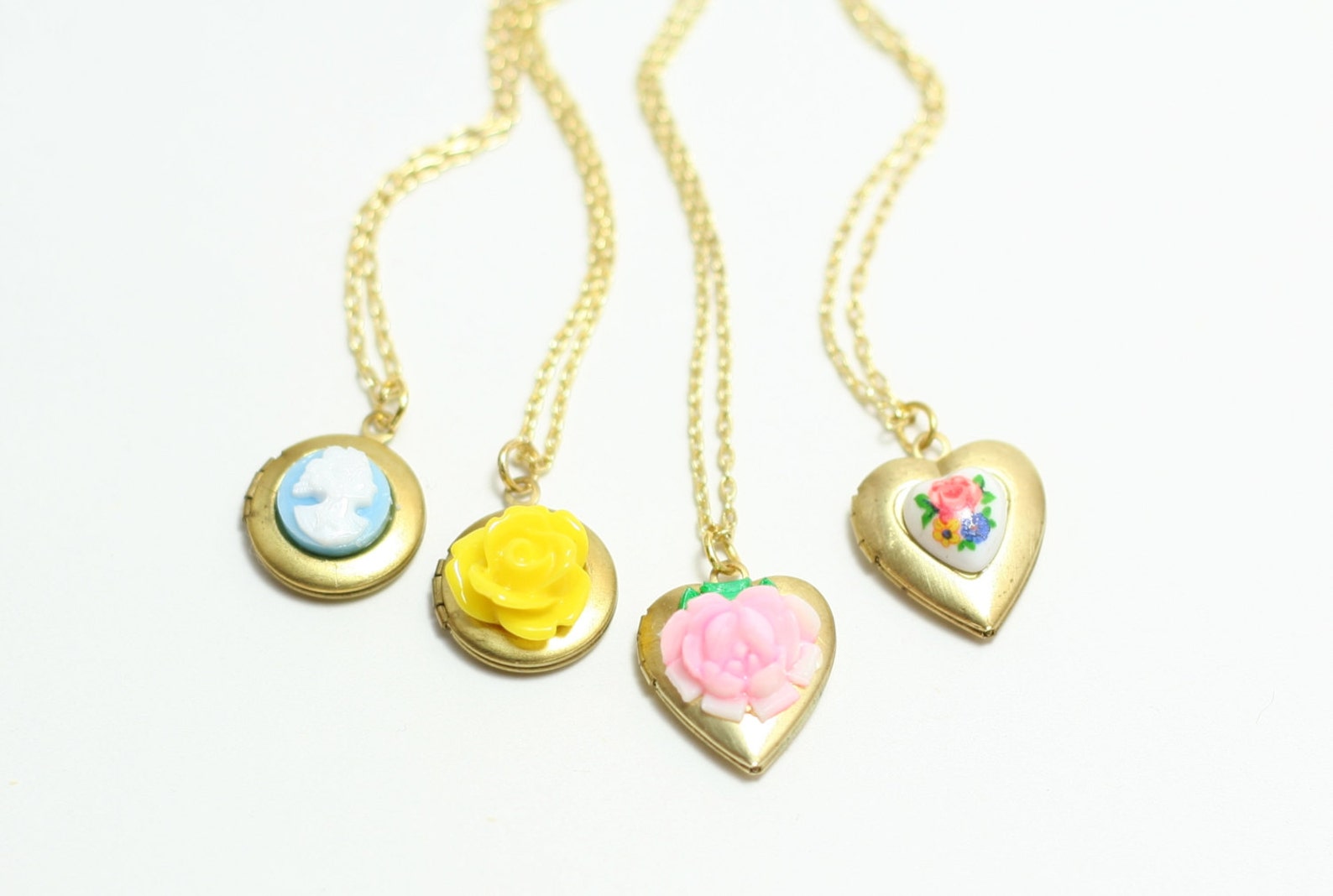 Girl's Little Locket Necklace, Brass Heart Locket Necklace, Round Brass ...