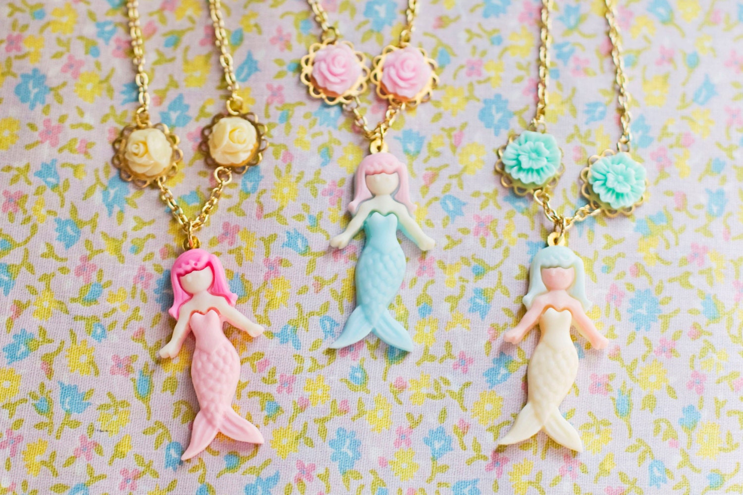 Girls Mermaid Necklace Resin Mermaid Necklace Mermaid Jewelry Kid's ...