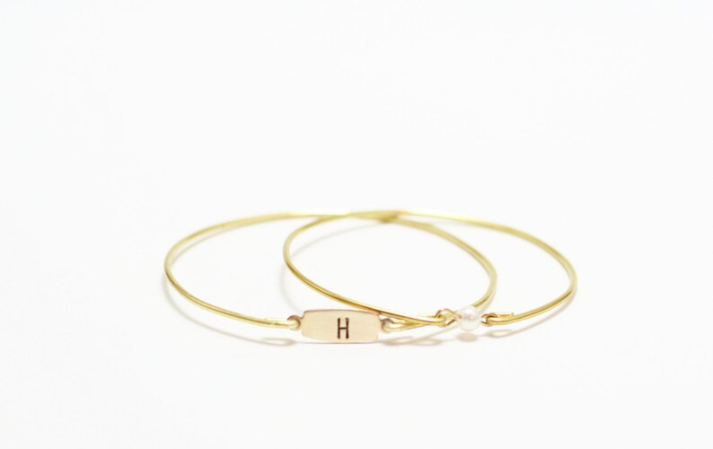 Girl's Little Personalized Brass Bangle, Girl's Initial Bracelet, Hand ...