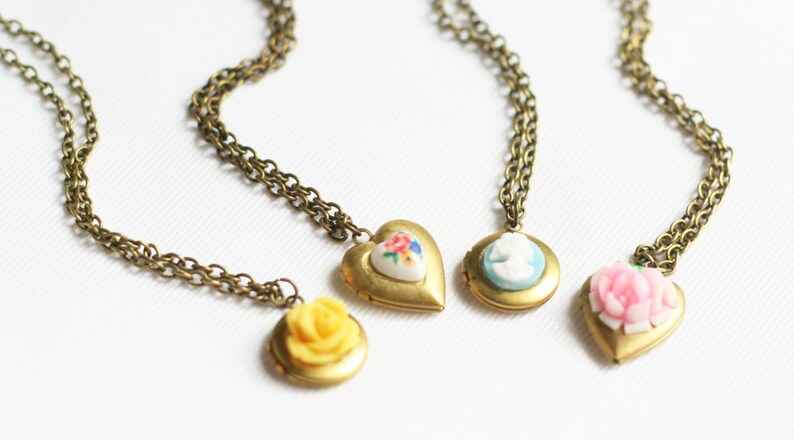Girl's Little Locket Necklace, Brass Heart Locket Necklace, Round Brass ...