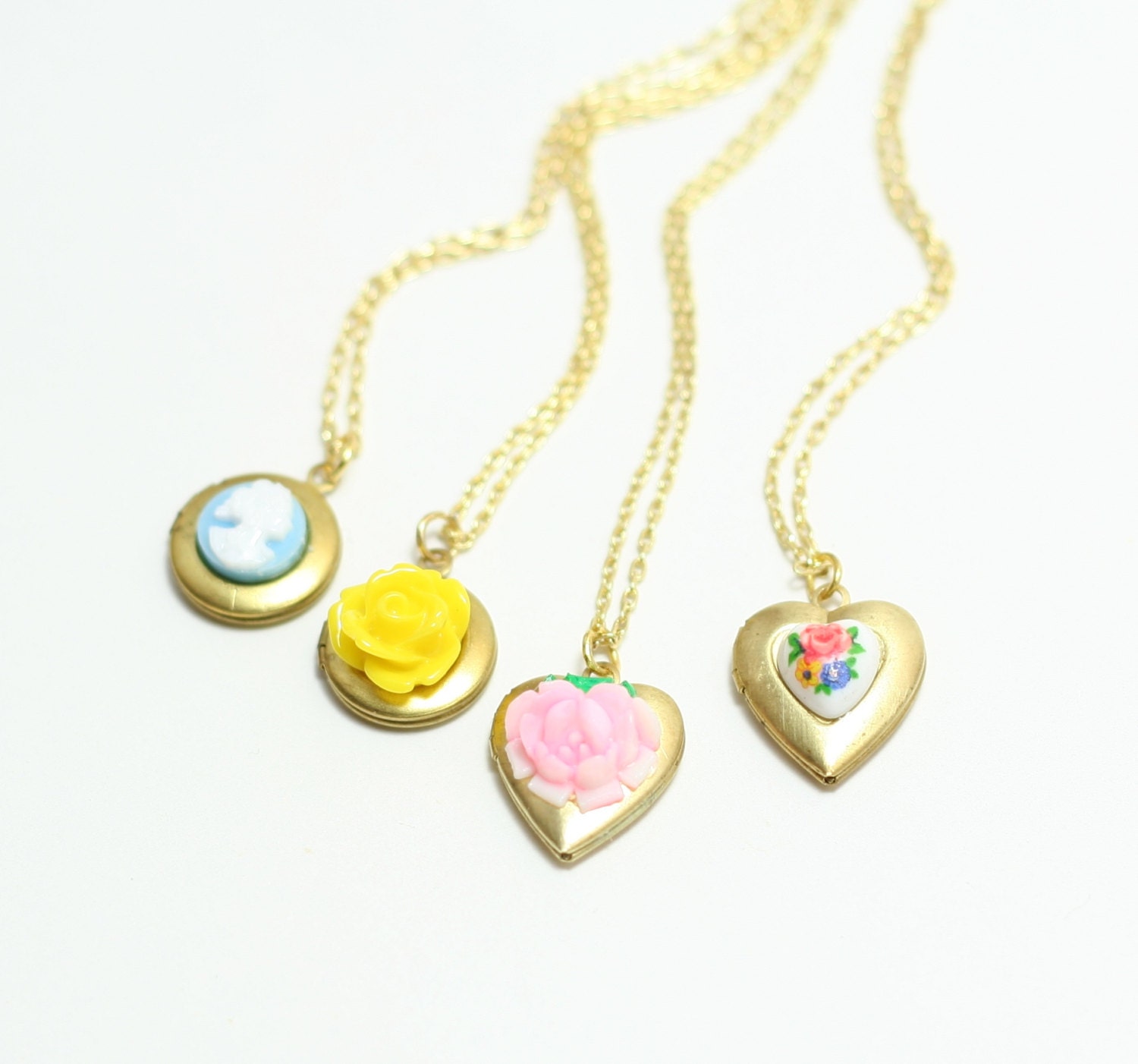 Girl's Little Locket Necklace, Brass Heart Locket Necklace, Round Brass ...