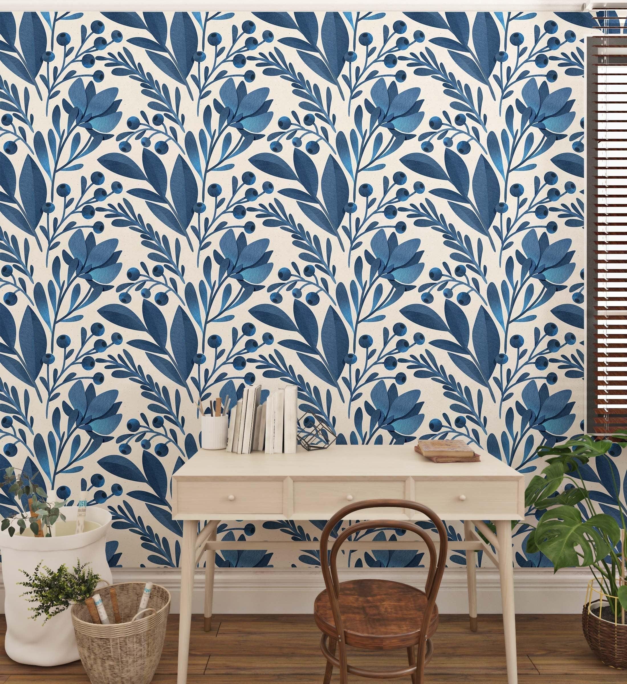 Blue Petals Wallpaper - Etsy