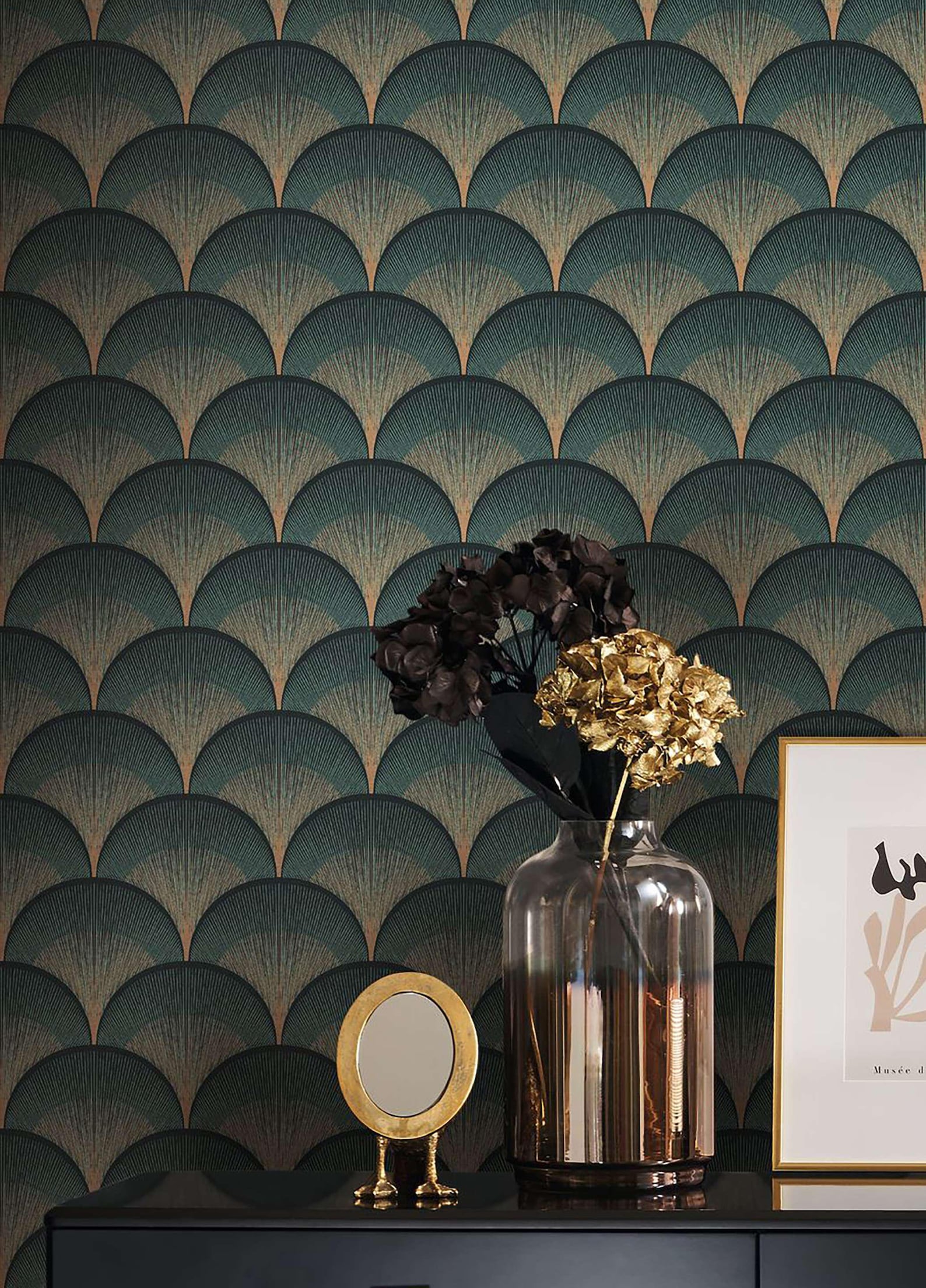 Art Deco Wallpaper: Shimmering Gold & Light Blue Arches - 20.5" X 33ft ...