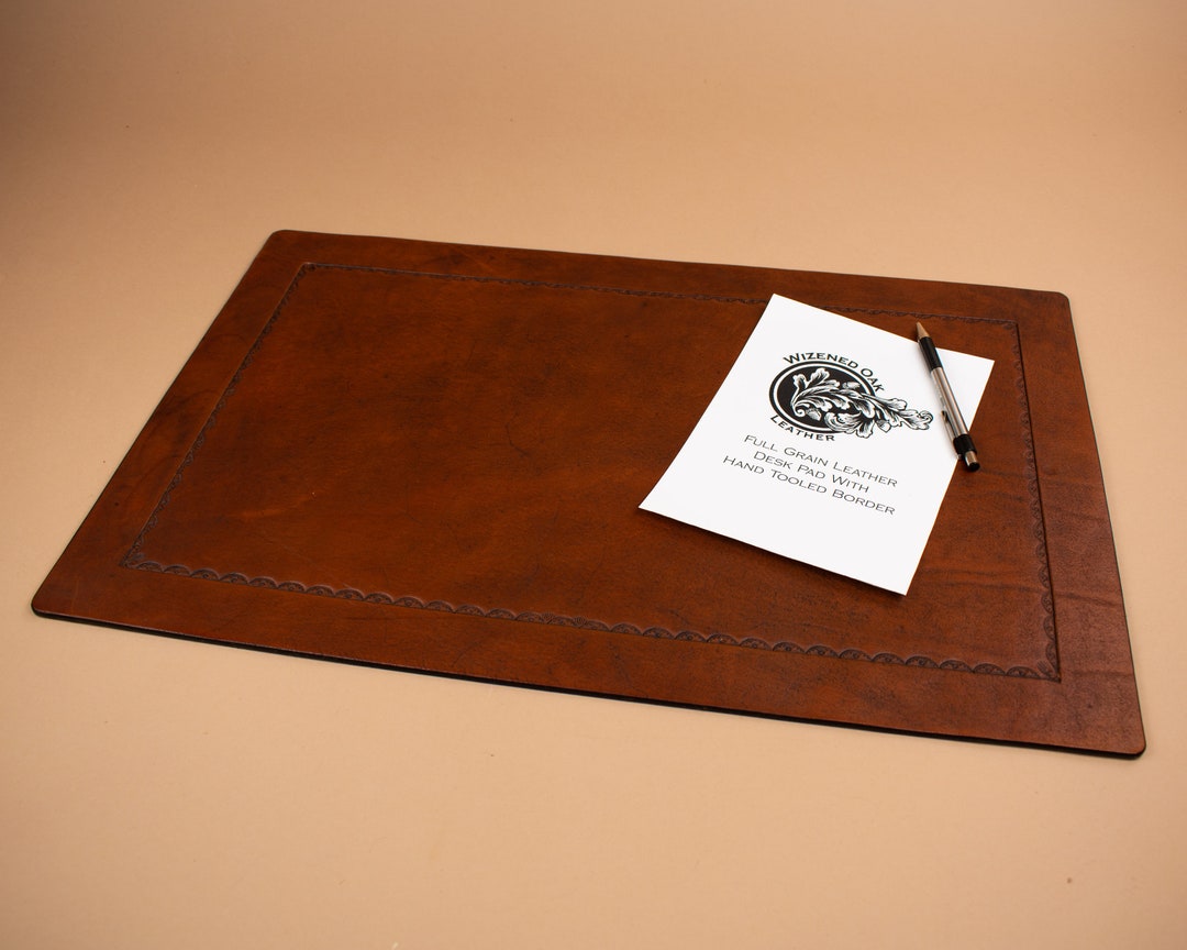 Desk Pad With Tooled Border in Thick, Full-grain Leather - Etsy