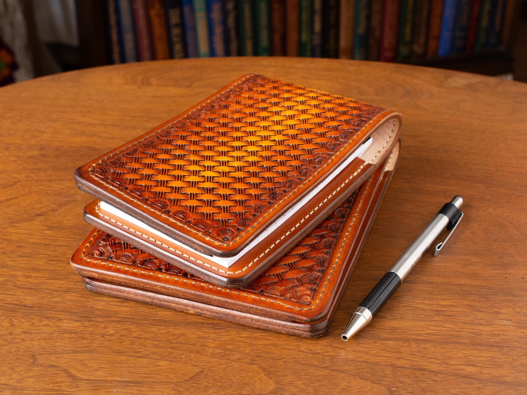 Pocket Sized Flip Top Notepad Covers - Hand Tooled and Dyed Leather - Etsy
