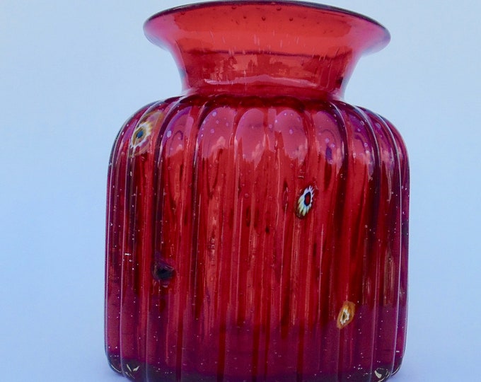 ANTIQUE RED VASE Glass Millefiori Ribbed Blown Pontil Scar - Etsy