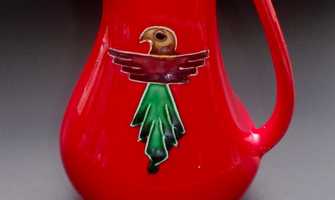 RED PITCHER THUNDERBIRD Hand Painted Eagle Arizona Pottery Bright ...