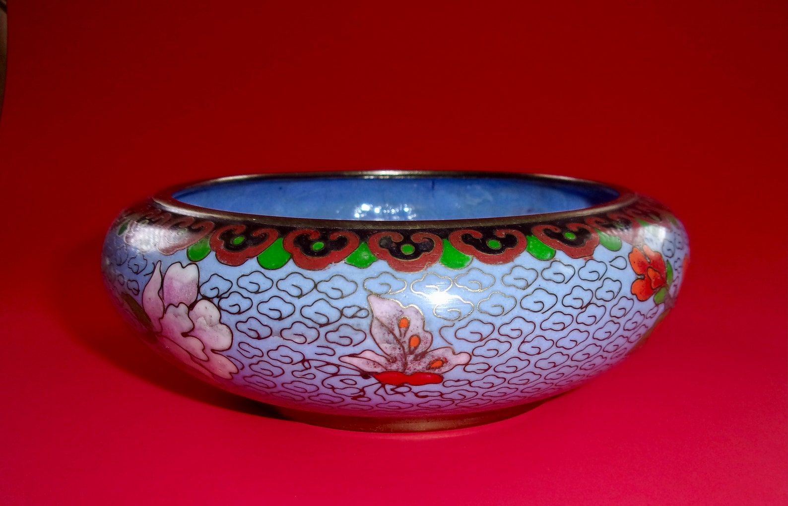 CLOISONNE ENAMELED BOWL Light Blue Chinese Floral Butterfly - Etsy