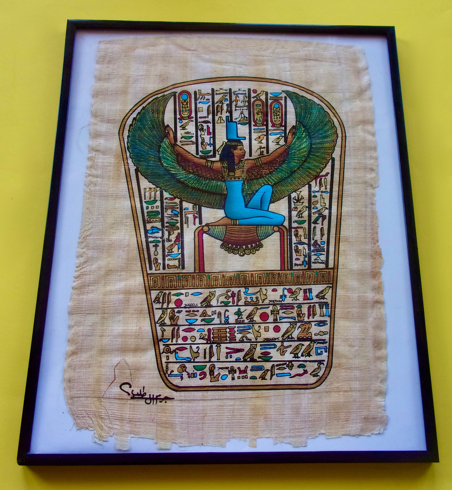 ISIS PAPYRUS PAINTING Winged Extended Vintage Egyptian Goddess - Etsy