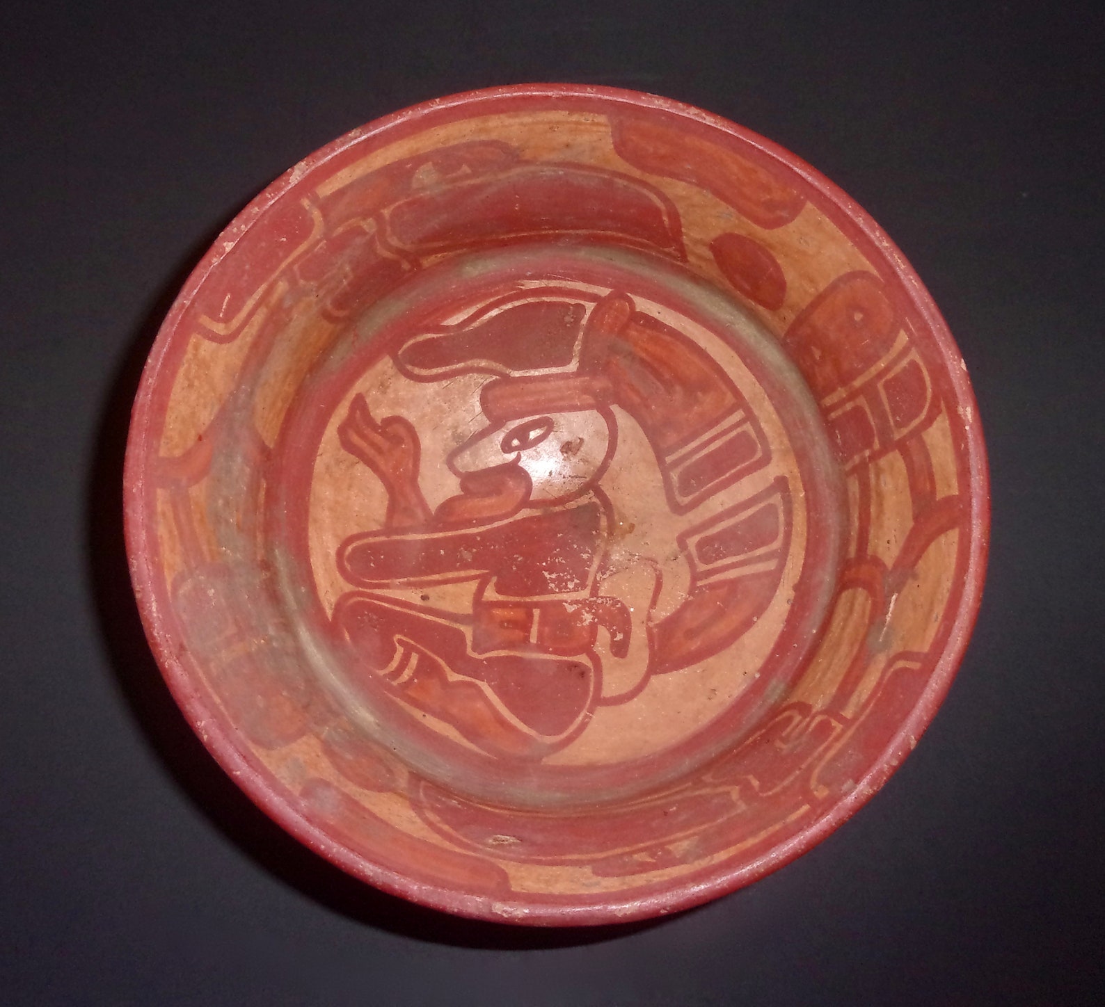 POLYCHROME POTTERY BOWL Vintage God Priest Shaman Eagle Mayan ...