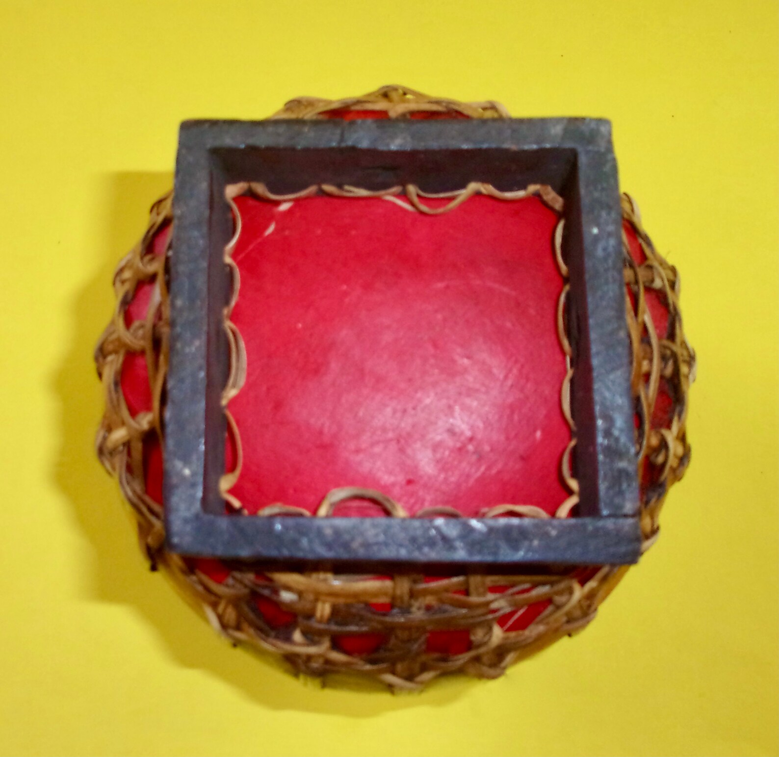 Vintage THAI RICE BUCKET Red Lacquer Over Woven Basket Wood Base Rim ...