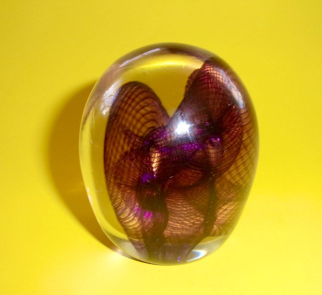 ROBERT HELD PAPERWEIGHT Purple Spirals Swirls Heavyweight Hand Blown ...