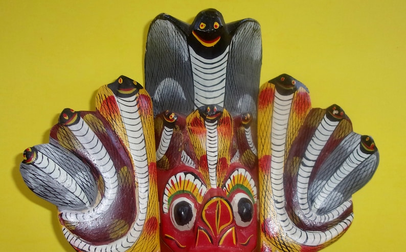 NAGA RAKSHA MASK Vintage Carved Light Weight Wood Bulging Eyes Snake ...