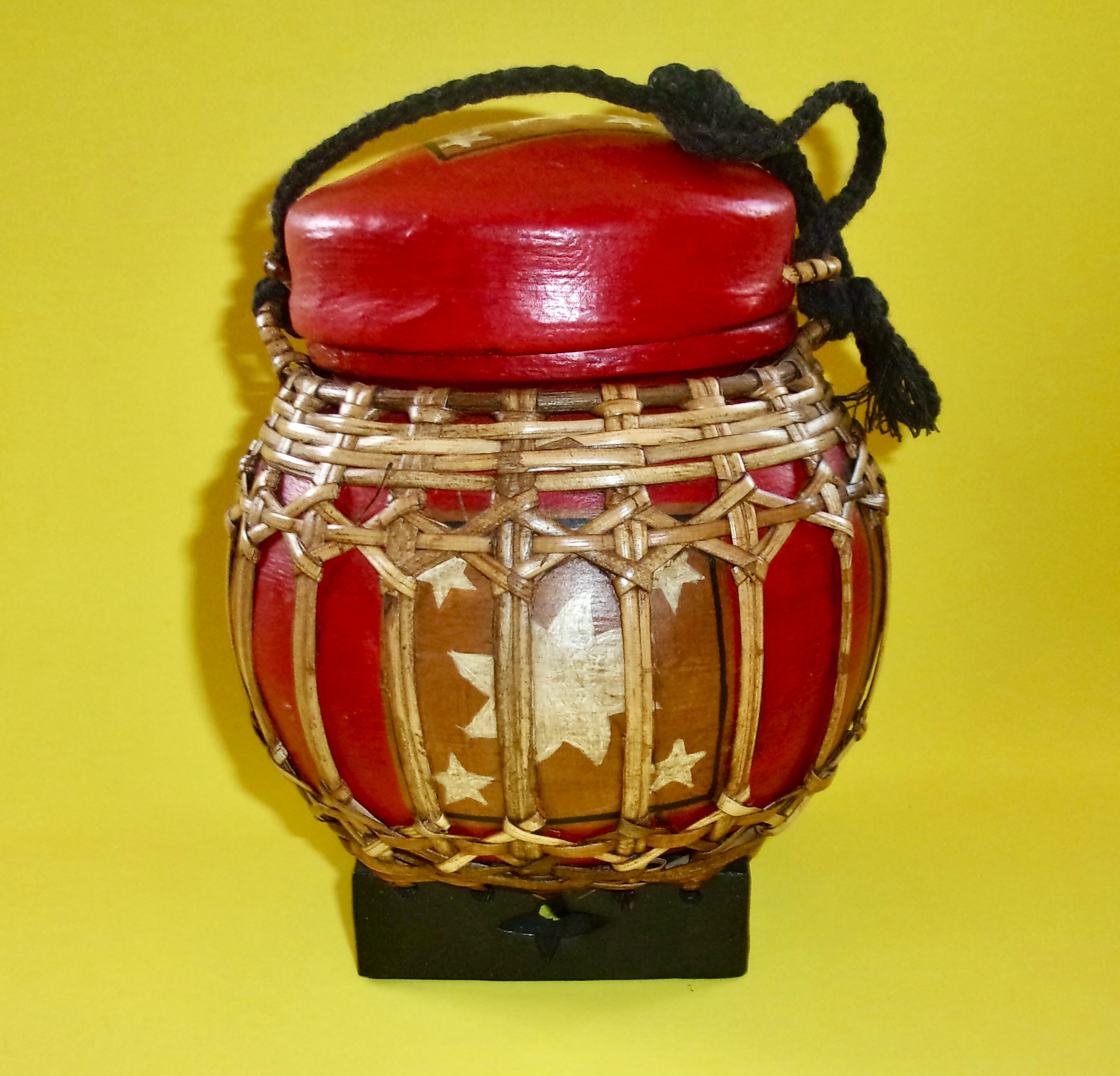 Vintage THAI RICE BUCKET Red Lacquer Over Woven Basket Wood Base Rim ...