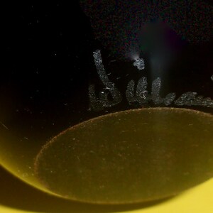 WILLIAMS APPLE PAPERWEIGHT Black Glass Yellow Blue Design Vintage 1979 ...