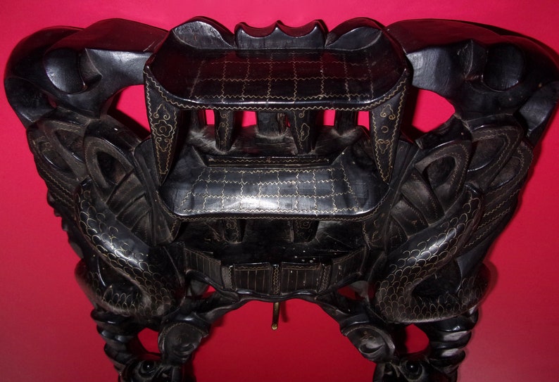 TEMPLE BELL WOOD Frame Brass Mahogany Hand Carved Chinese Double ...