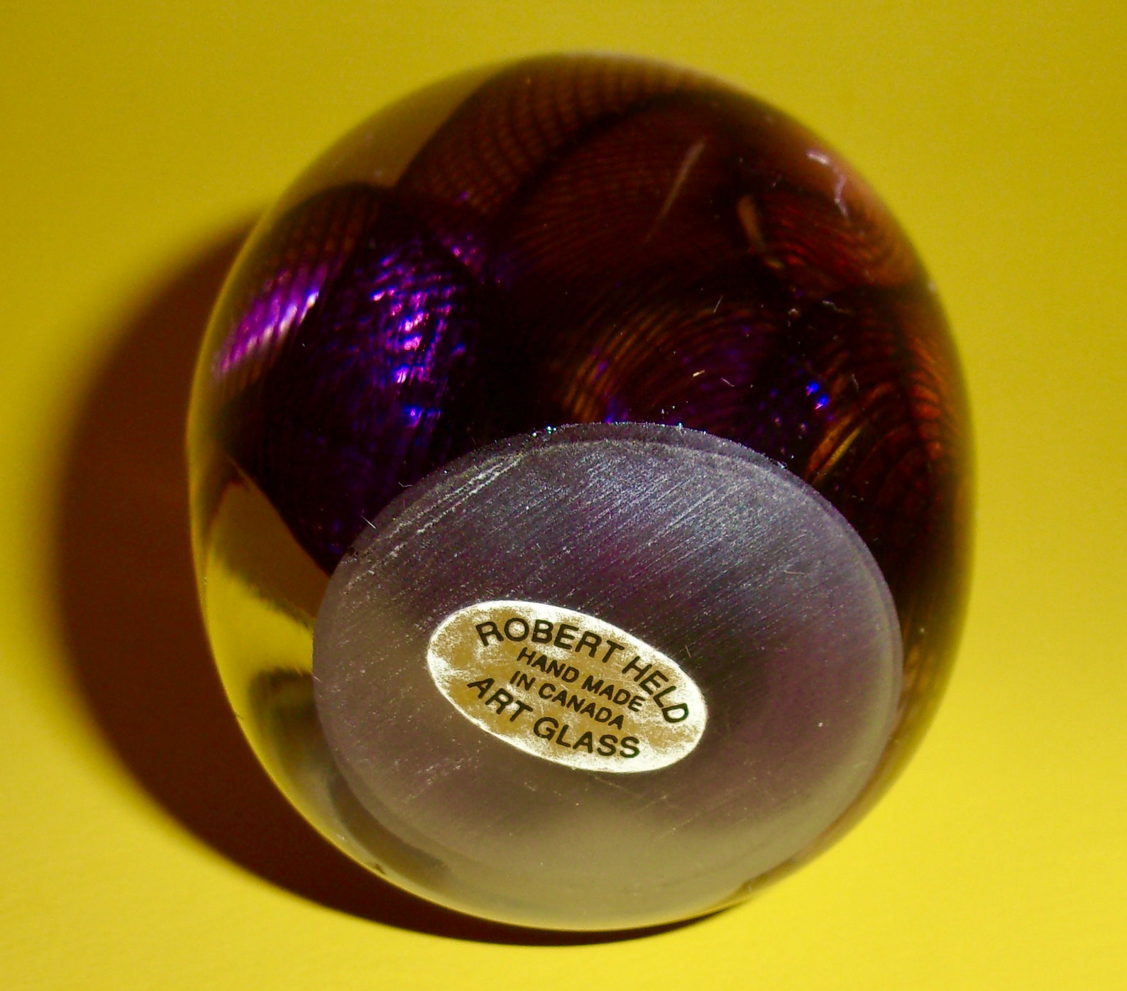 ROBERT HELD PAPERWEIGHT Purple Spirals Swirls Heavyweight Hand Blown ...