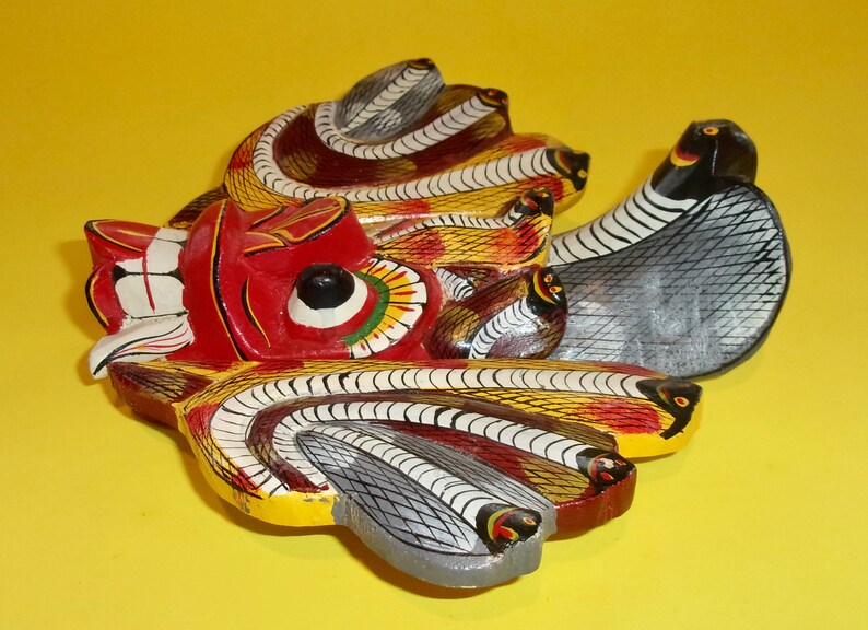 NAGA RAKSHA MASK Vintage Carved Light Weight Wood Bulging Eyes Snake ...