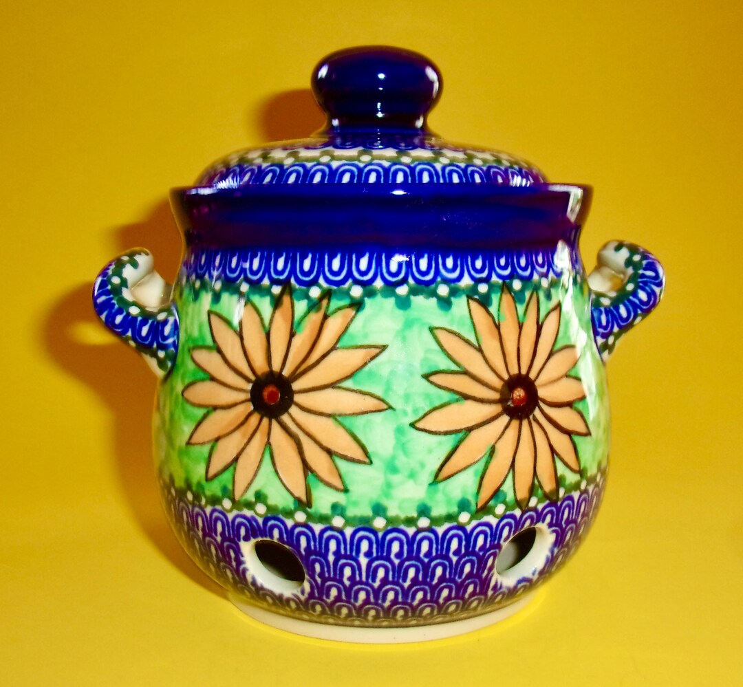 UNIKAT POLISH POTTERY Onion Garlic Keeper Jar Lid Handles 893 K ...