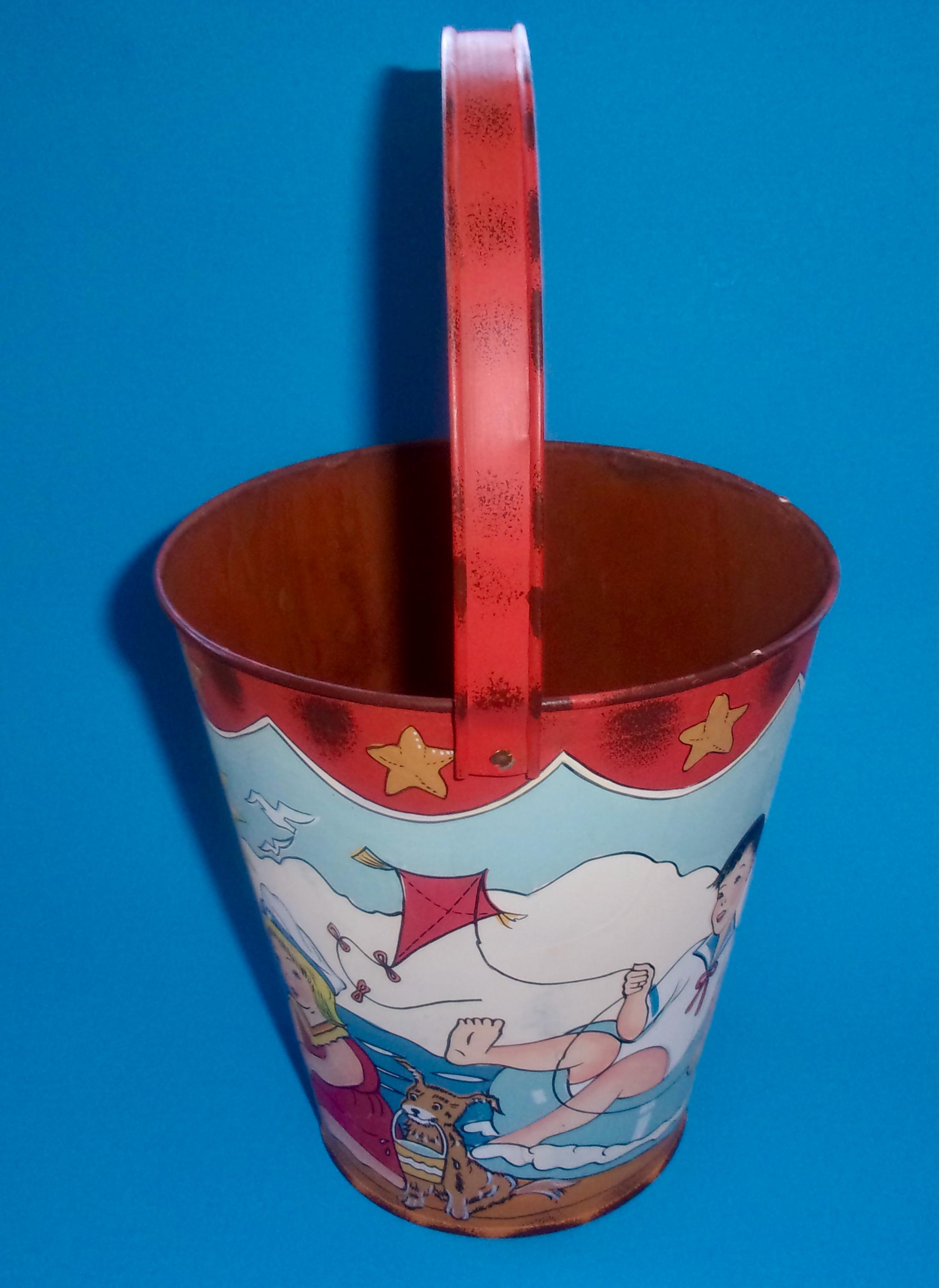 SAND BUCKET PAIL Metal Litho Painted Vintage Inspired Beach Boys Girls ...
