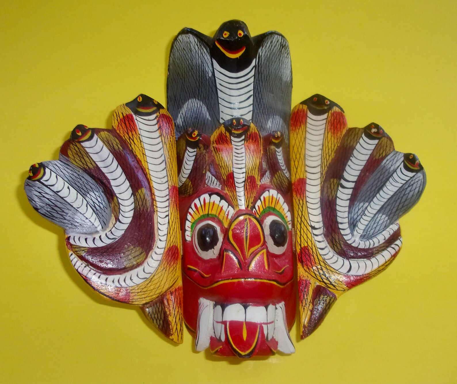 NAGA RAKSHA MASK Vintage Carved Light Weight Wood Bulging Eyes Snake ...