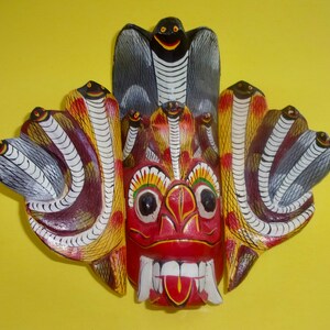 NAGA RAKSHA MASK Vintage Carved Light Weight Wood Bulging Eyes Snake ...