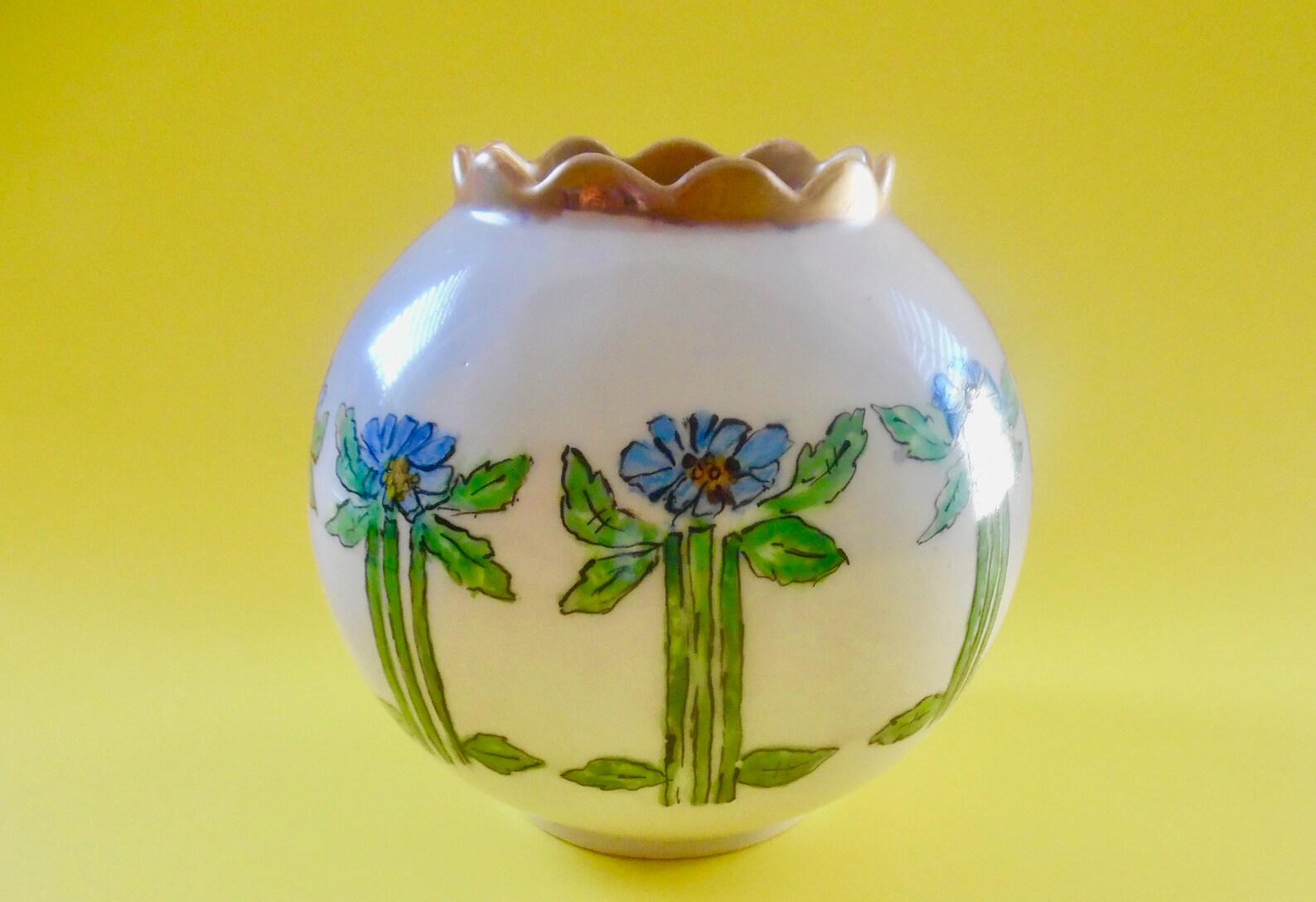 CZECHOSLOVAKIA PORCELAIN Vase Round Floral Design Hand Painted | Etsy