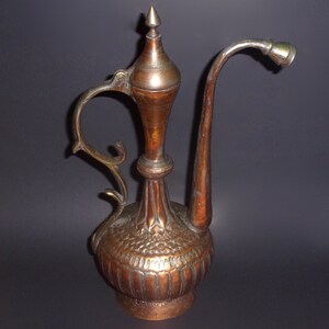 TURKISH EWER PITCHER Antique Copper Brass Tin Metal Heavyweight Islamic ...