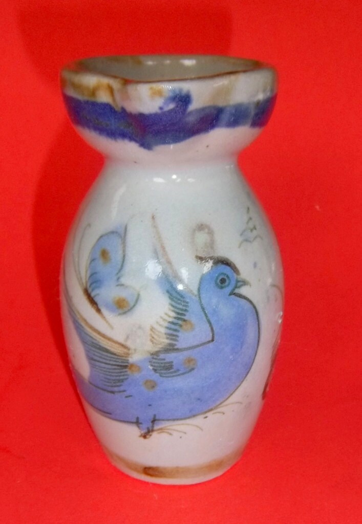 KEN EDWARDS TONALA Creamer Bottle Cruet Pottery Blue Bird Dove Gray ...