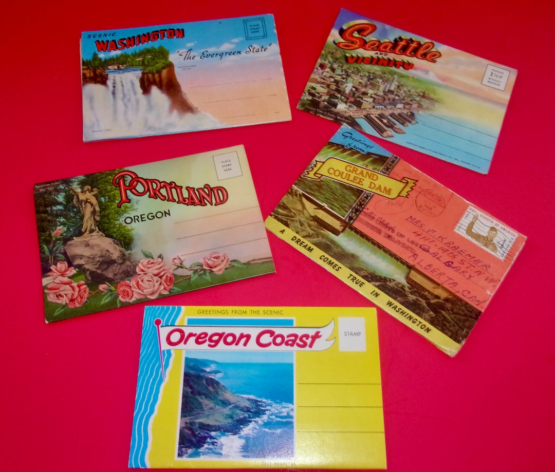 POSTCARDS EPHEMERA Vintage Fold Out Lot Five 5 Washington Oregon State ...