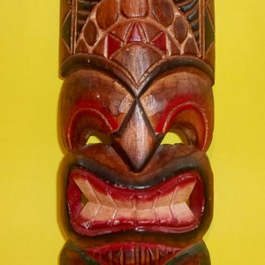 TIKI MASKS TONGUE Teeth Pair 2 Vintage Warrior Lightweight Wood Hanging ...